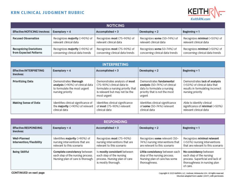 KeithRN Clinical Judgment Rubric – DEMO – Think Like a Nurse